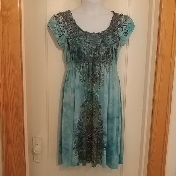 ONE WORLD | Dresses | One World Womens Cap Sleeve Dress Large Blue Tie ...